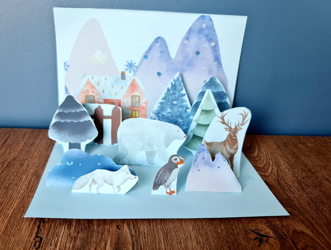 Mountain Winter Animals Pop up Quiet Book Page, Cut and Glue DIY ...