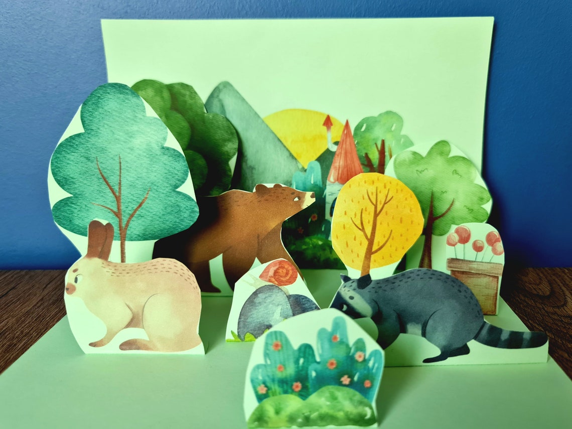 Forest Animals Pop up Quiet Book Page, Cut and Glue DIY Project, Kid ...