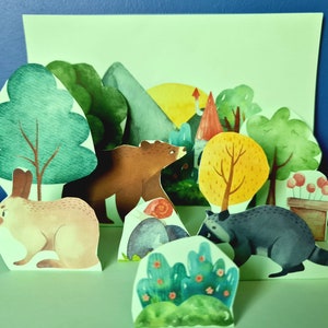 Forest Animals Pop up Quiet Book Page, Cut and Glue DIY Project, Kid ...