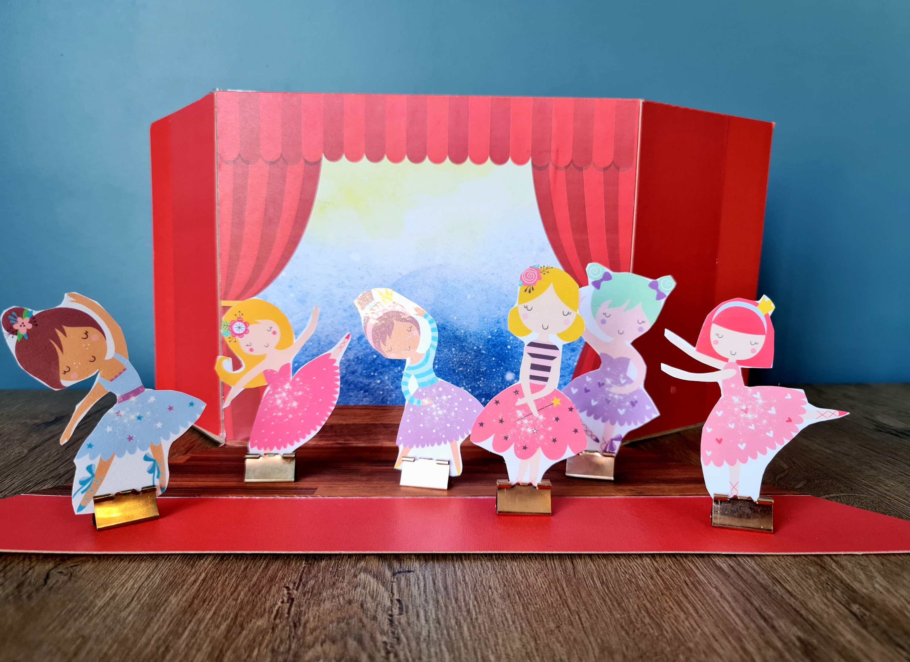 Bundle Paper Puppet Theatre Stage Paper Doll Set, Craft Stick Pretend ...