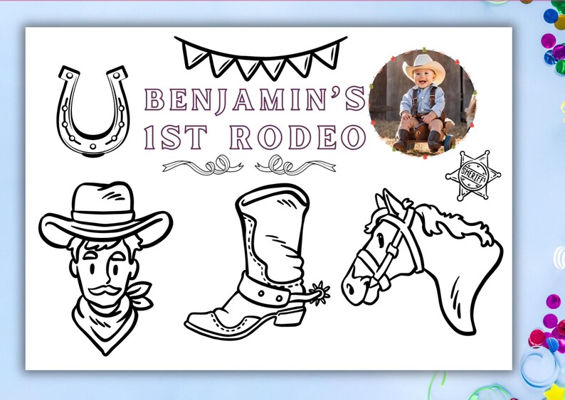 Rodeo Birthday Coloring Page, First Rodeo Party Kids Name Coloring ...