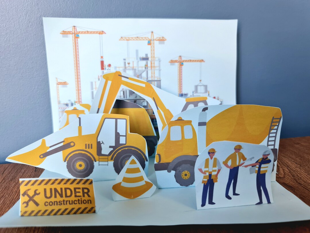 Construction Pop up Quiet Book Page, Cut & Glue DIY Project, Kid Paper ...