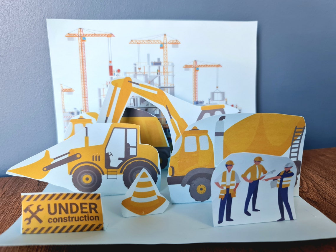 Construction Pop up Quiet Book Page, Cut & Glue DIY Project, Kid Paper ...
