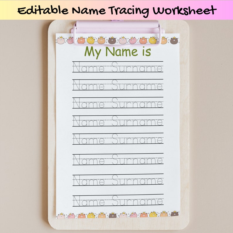 Editable Custom Name Tracing Worksheet, Personalized Handwriting ...