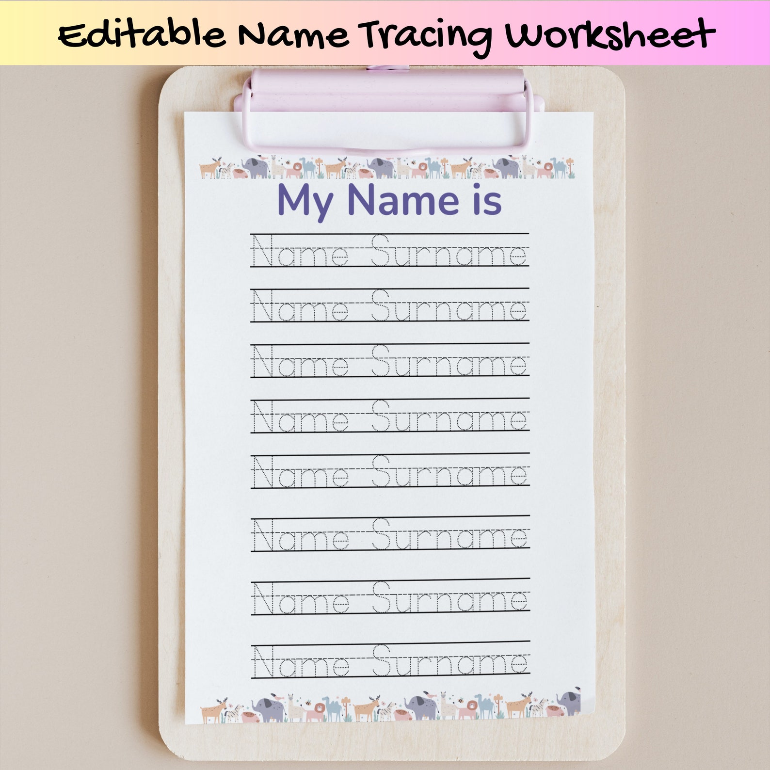 Editable Custom Name Tracing Worksheet, Personalized Handwriting ...