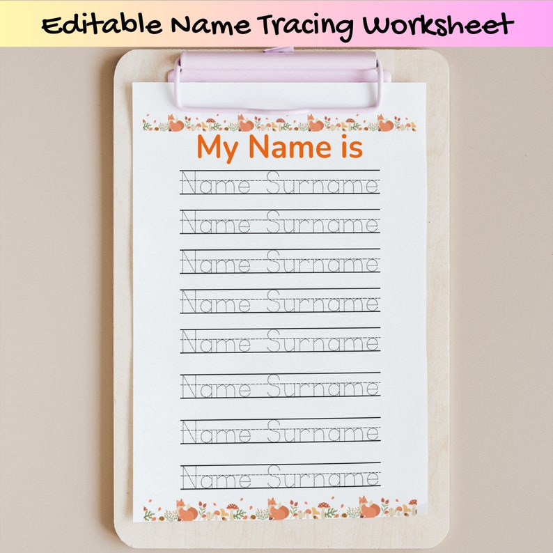 Editable Custom Name Tracing Worksheet, Personalized Handwriting ...
