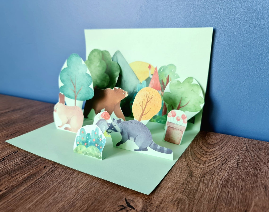 Forest Animals Pop up Quiet Book Page, Cut and Glue DIY Project, Kid ...