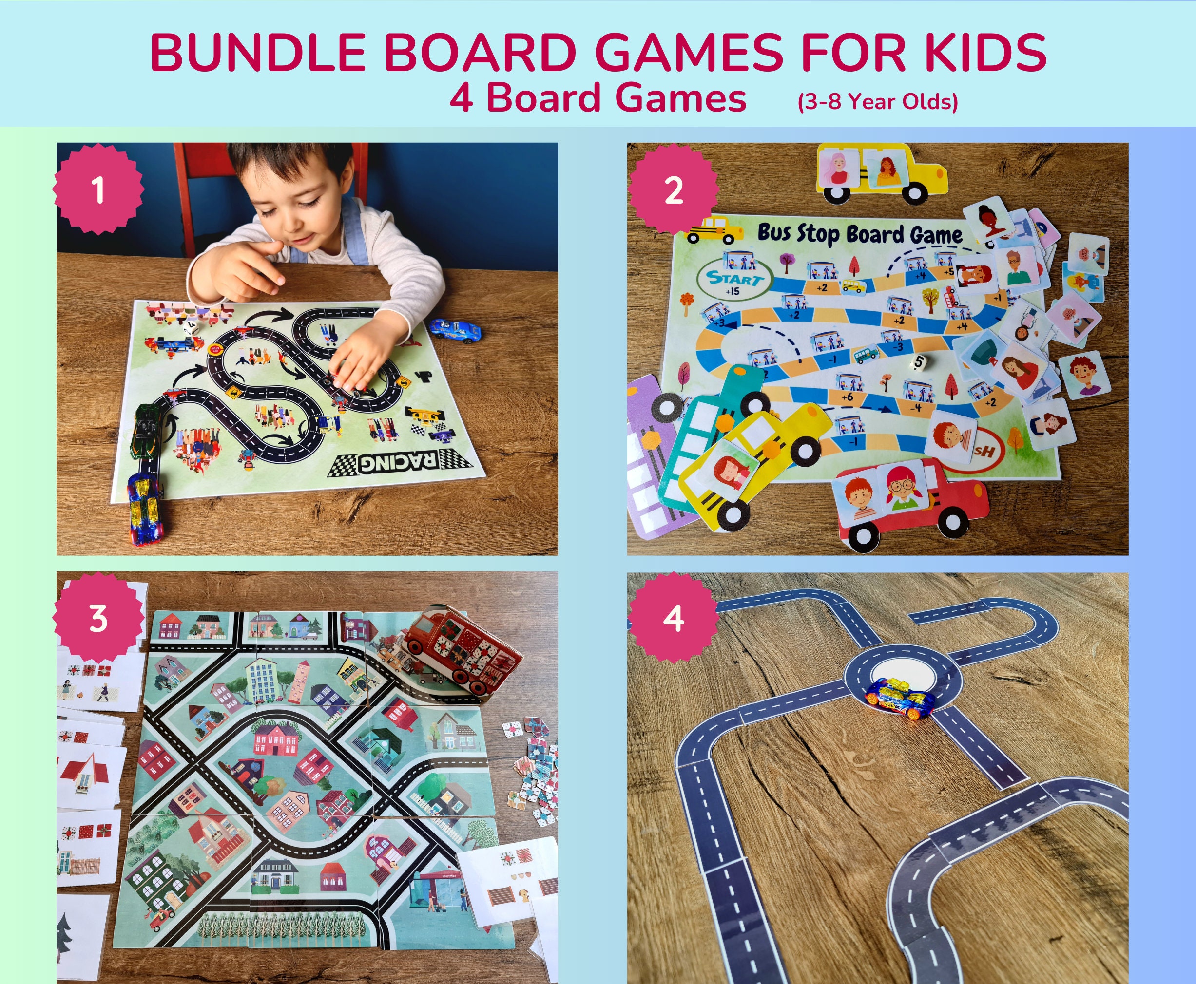Bundle Kid Board Game, Car Racing Bus Stop Pretend Play, Educational ...