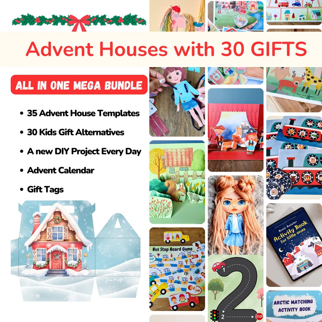 Printable Kid Christmas Countdown Advent Calendar House Gift Box ...