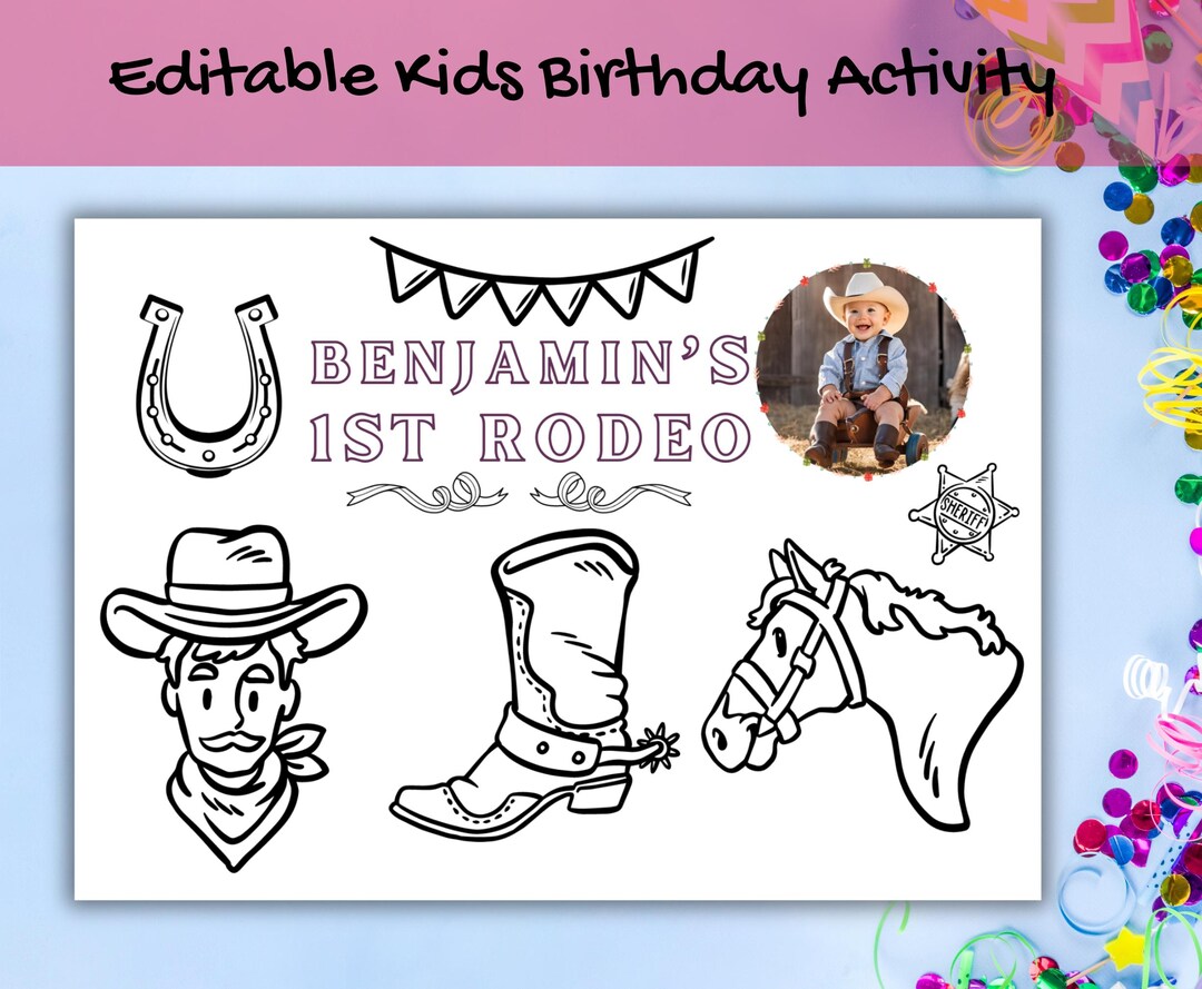 Rodeo Birthday Coloring Page, First Rodeo Party Kids Name Coloring ...