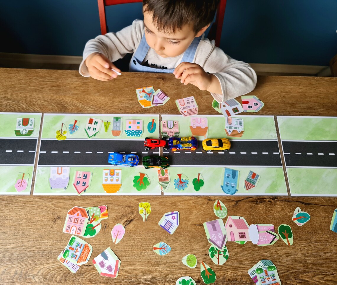 Street Cut and Glue DIY Book, Preschool Sticker Book, Montessori Toy ...