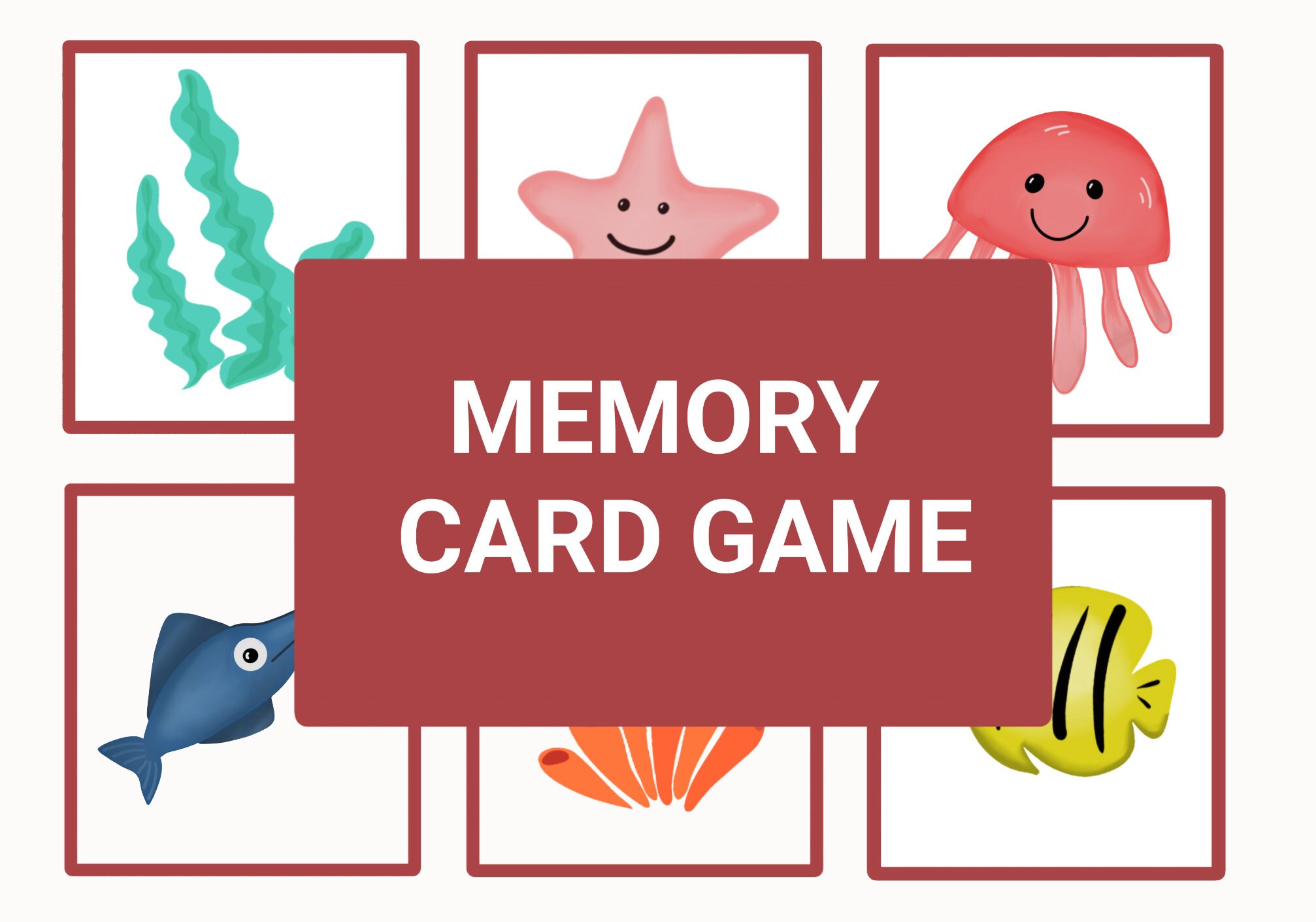 Sea Animals Matching Card Game, Memory Kids Activity, Preschool ...