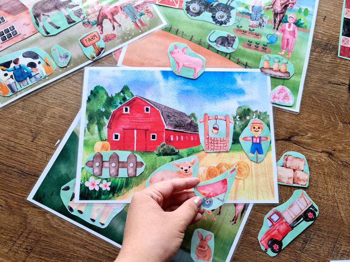 Farm Animals Cut and Glue DIY Book, Preschool Sticker Book, Montessori ...