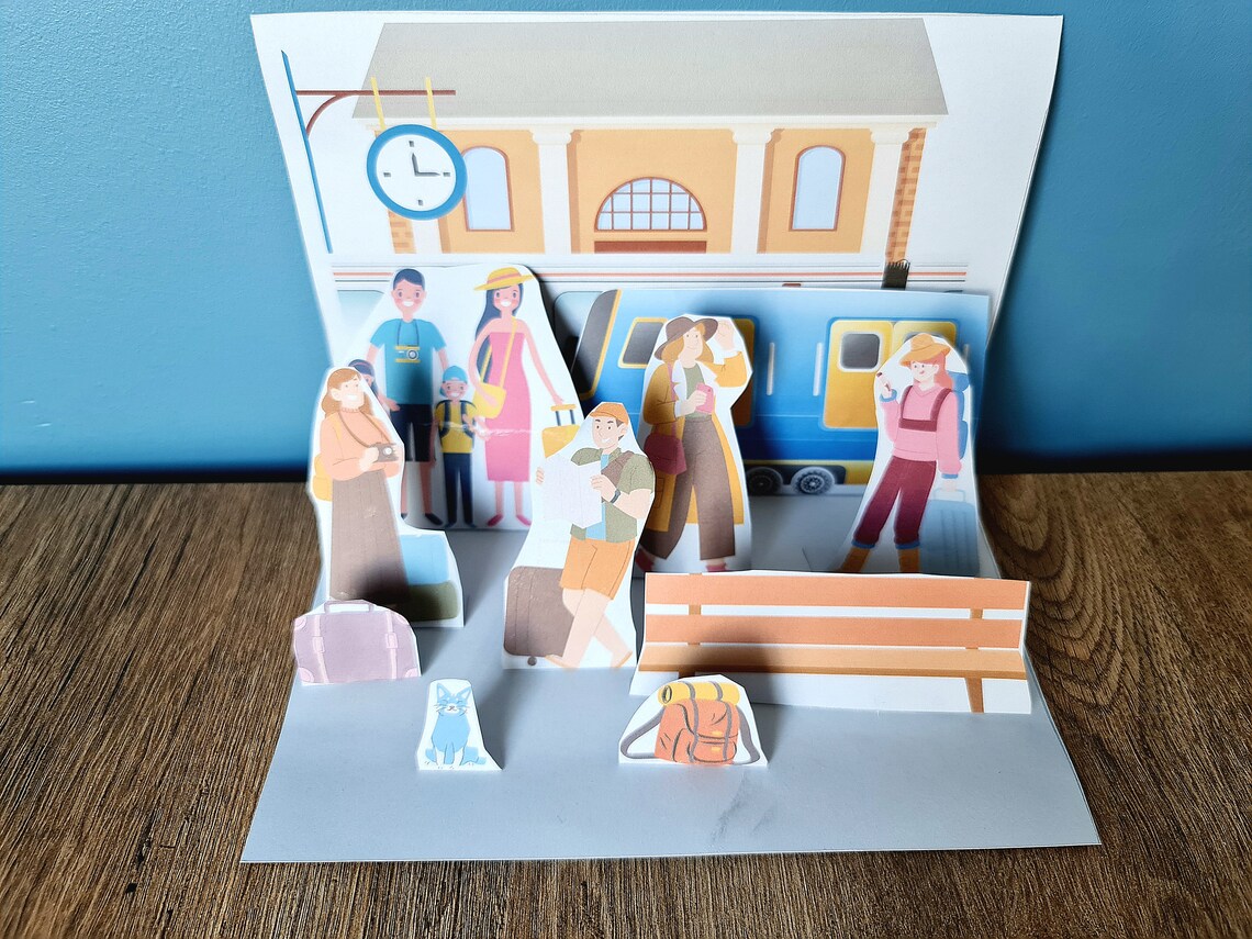 Railroad Terminal Pop up Quiet Book Page, Train Cut & Glue DIY, Kid ...