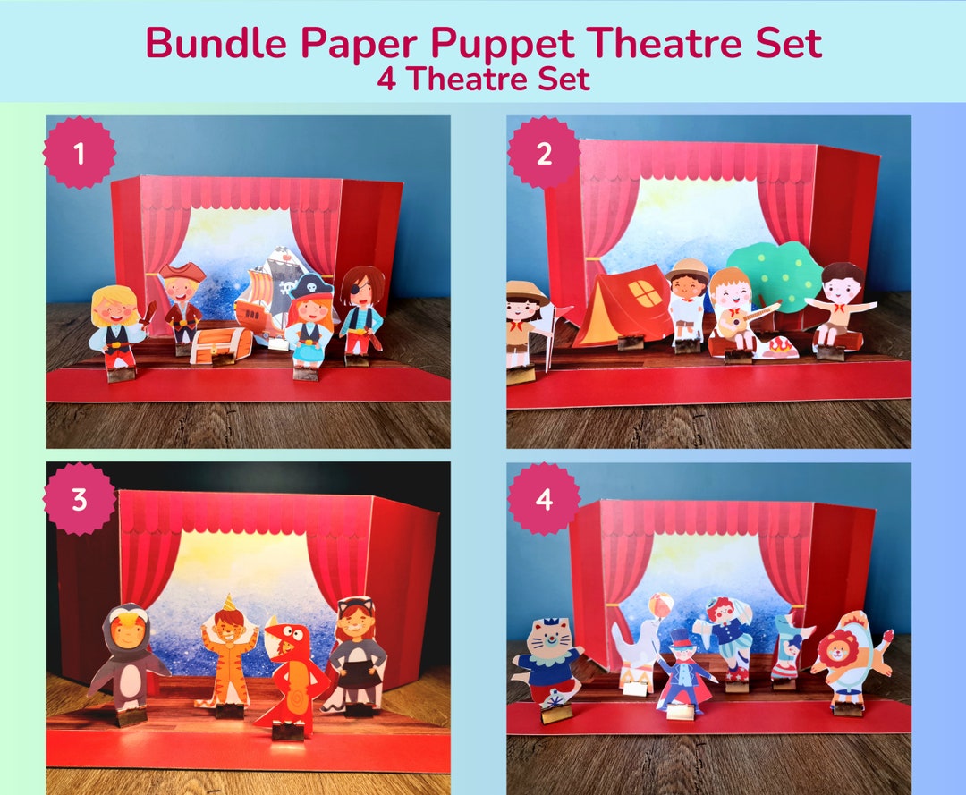 Bundle Circus Paper Dolls Puppet Theatre Stage, Craft Stick Pretend ...