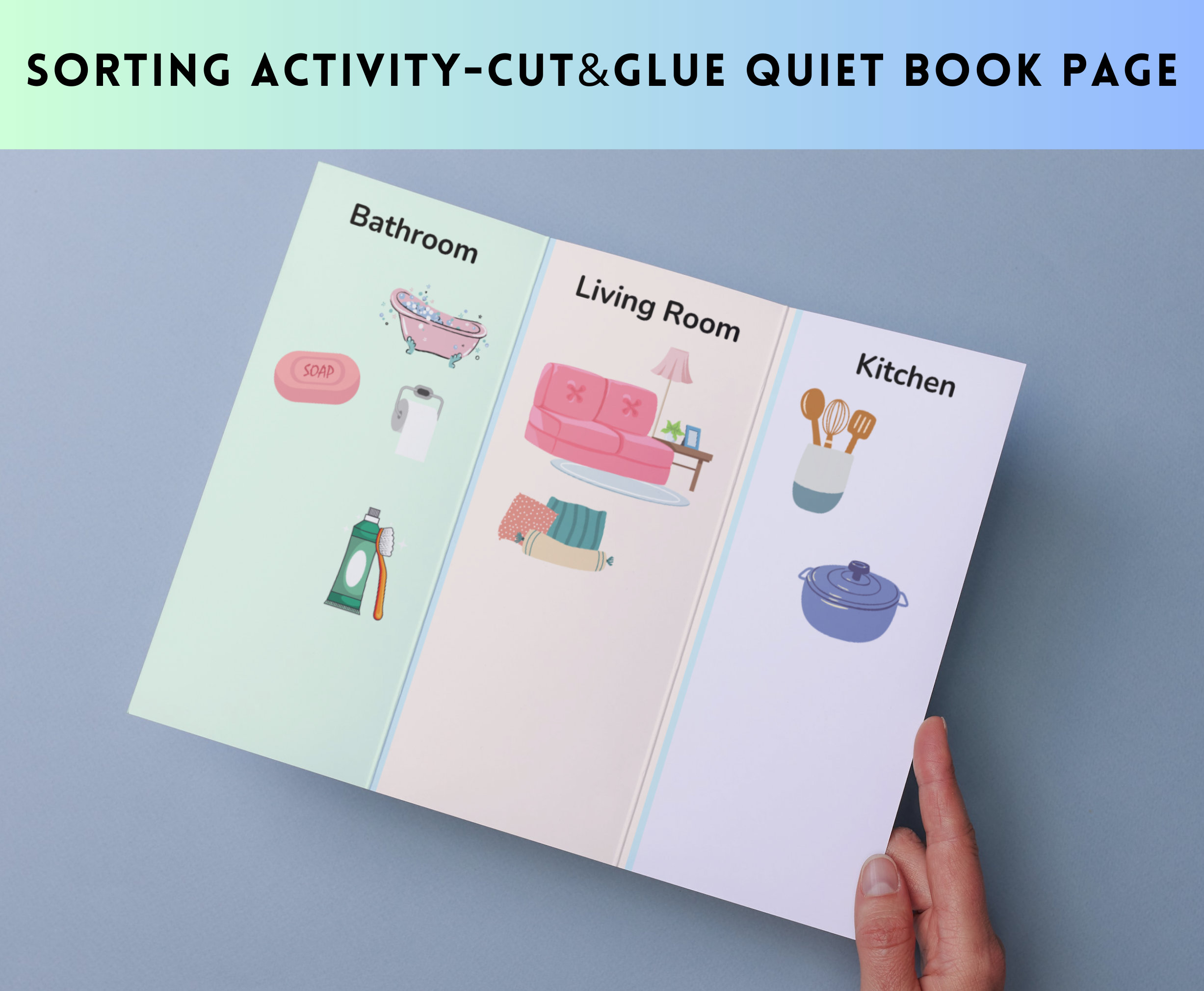 House Rooms Sorting Activity Quiet Book Page, Cut and Glue, Educational ...