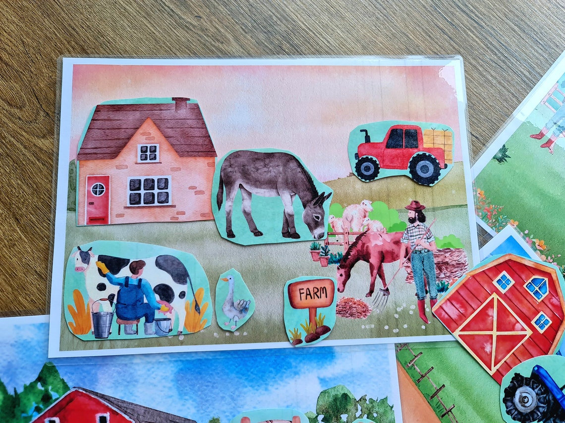 Farm Animals Cut and Glue DIY Book, Preschool Sticker Book, Montessori ...