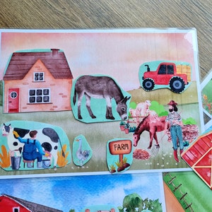 Farm Animals Cut and Glue DIY Book, Preschool Sticker Book, Montessori ...