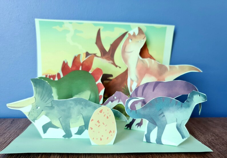 Dinosaurs Pop up Quiet Book Page, Cut Glue DIY Project, Kid Paper Craft ...