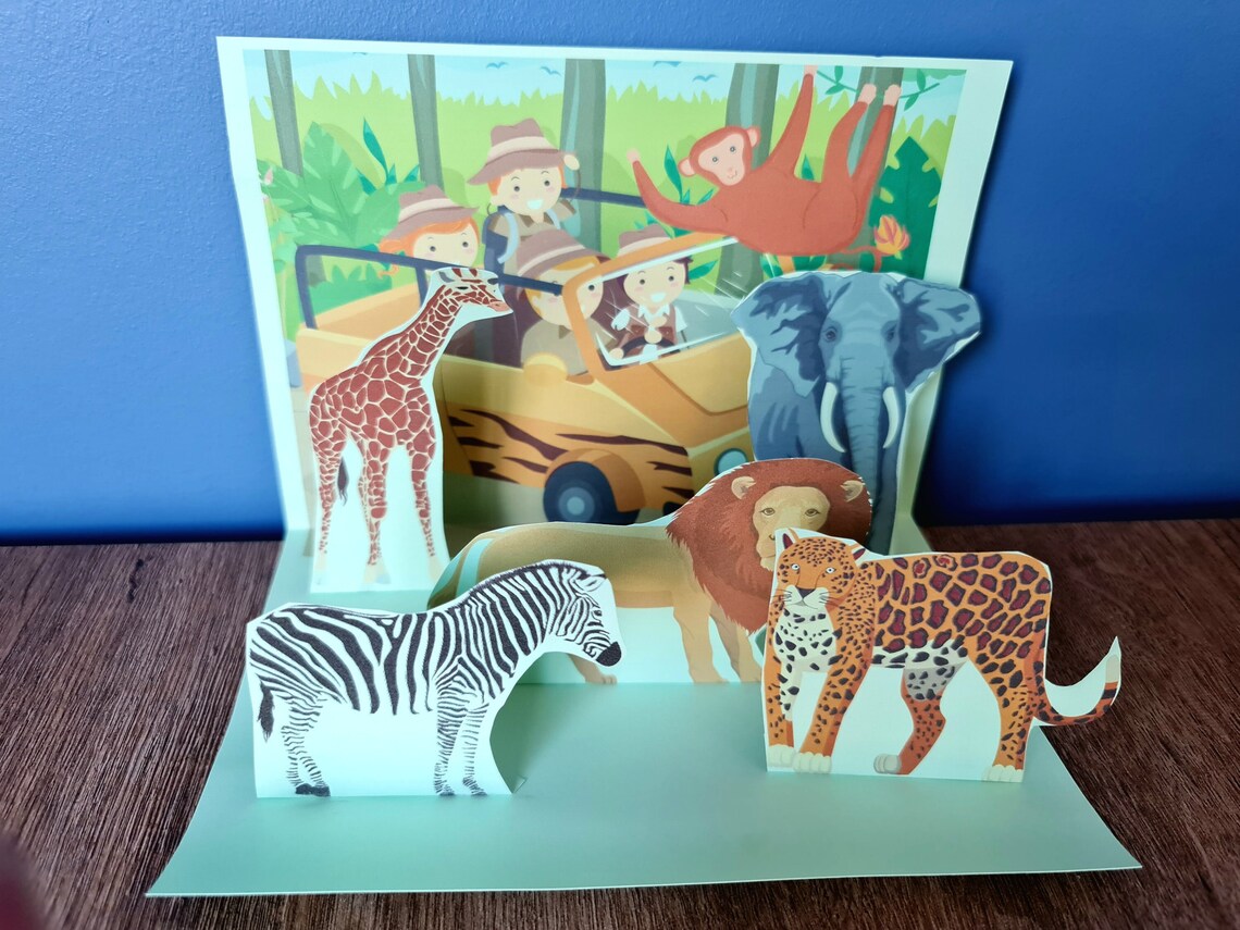 Safari Animals Pop up Quiet Book Page, Cut and Glue DIY Project, Kid ...