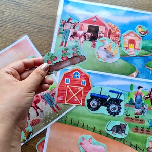 Farm Animals Cut and Glue DIY Book, Preschool Sticker Book, Montessori ...