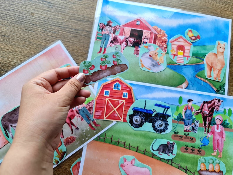Farm Animals Cut and Glue DIY Book, Preschool Sticker Book, Montessori ...