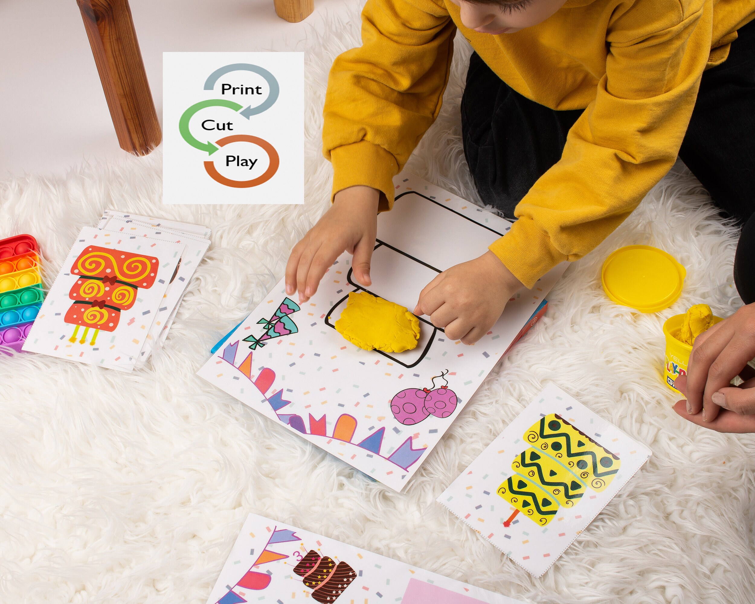 Play Dough Activity Mat Printable, Cake House Pretend Play, Fine Motor ...