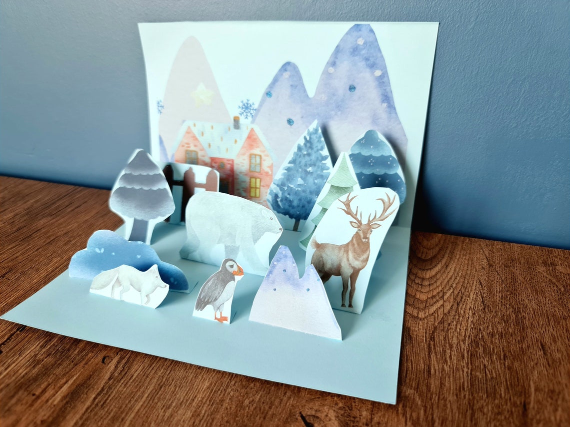 Mountain Winter Animals Pop up Quiet Book Page, Cut and Glue DIY ...