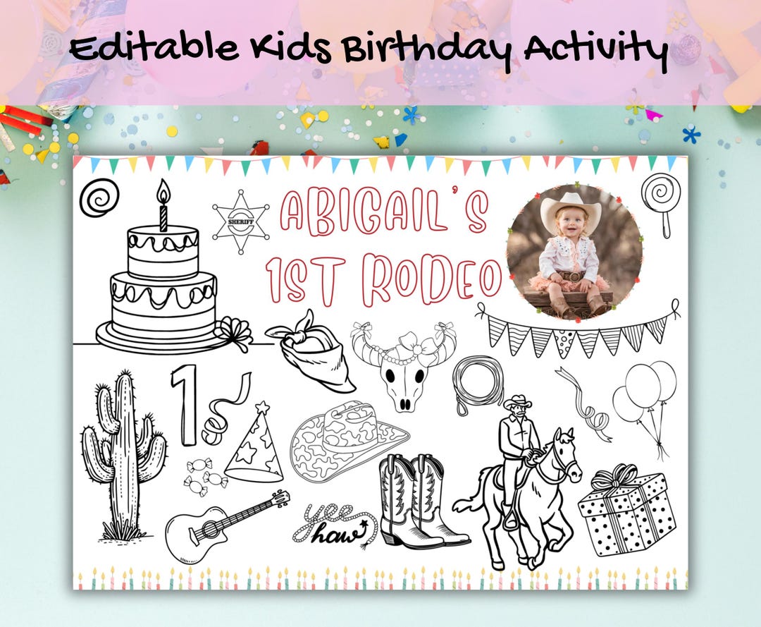 Cowgirl Birthday Coloring Sheet, Rodeo Birthday Coloring Page, First ...