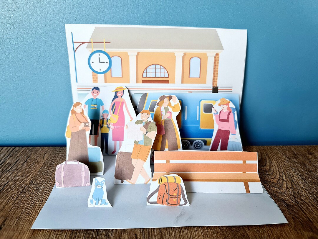 Railroad Terminal Pop up Quiet Book Page, Train Cut & Glue DIY, Kid ...