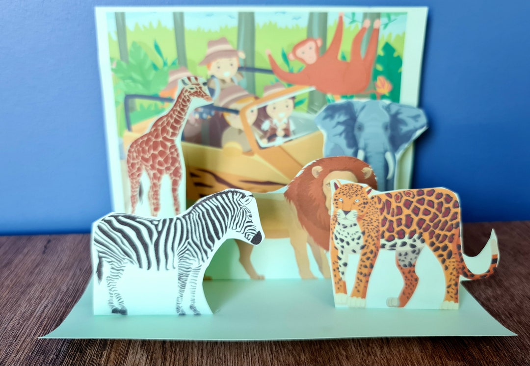 Safari Animals Pop up Quiet Book Page, Cut and Glue DIY Project, Kid ...
