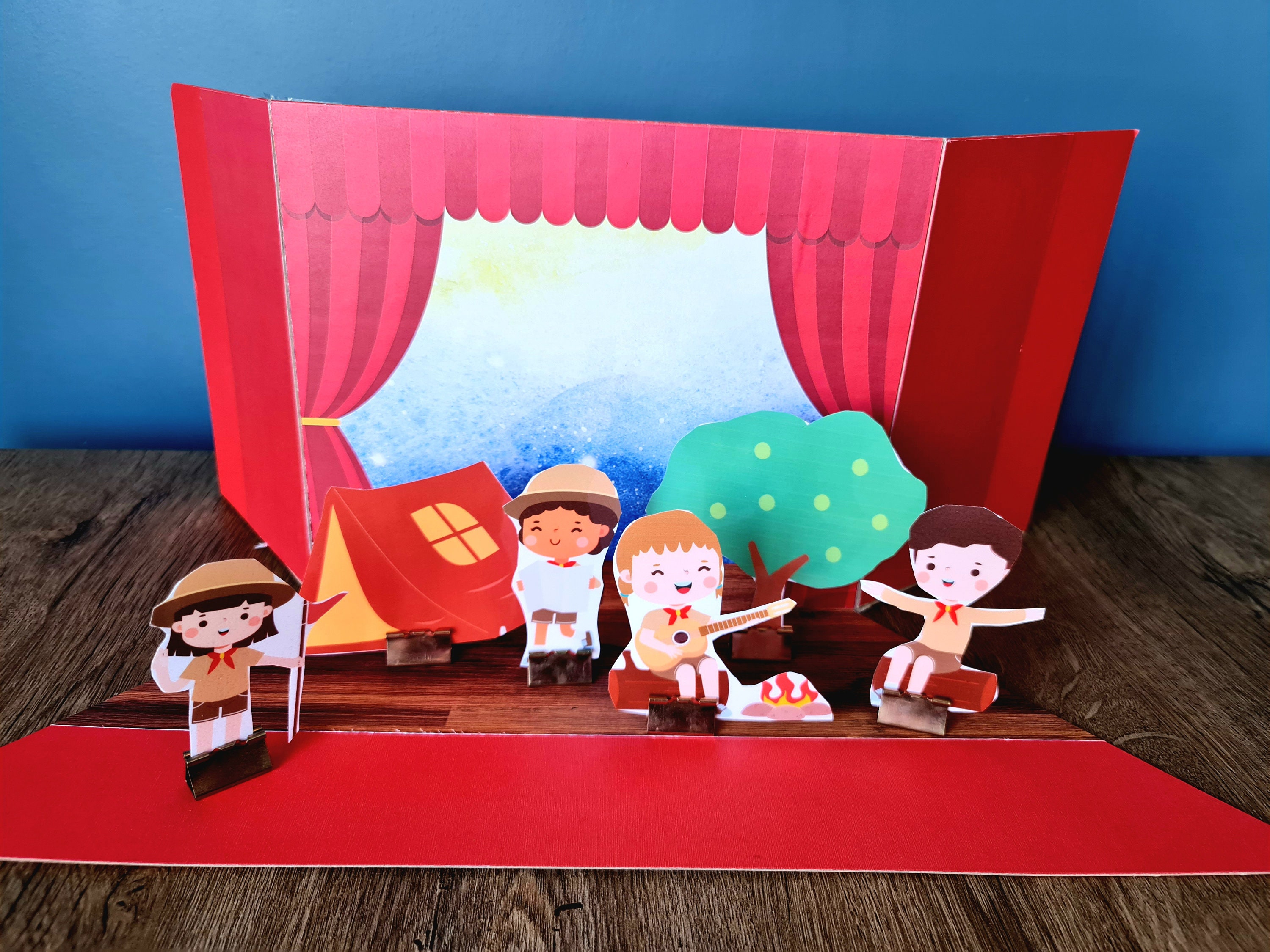 Scout Camp Paper Puppet Theatre Stage Waldorf Toy, Craft Stick Pretend ...