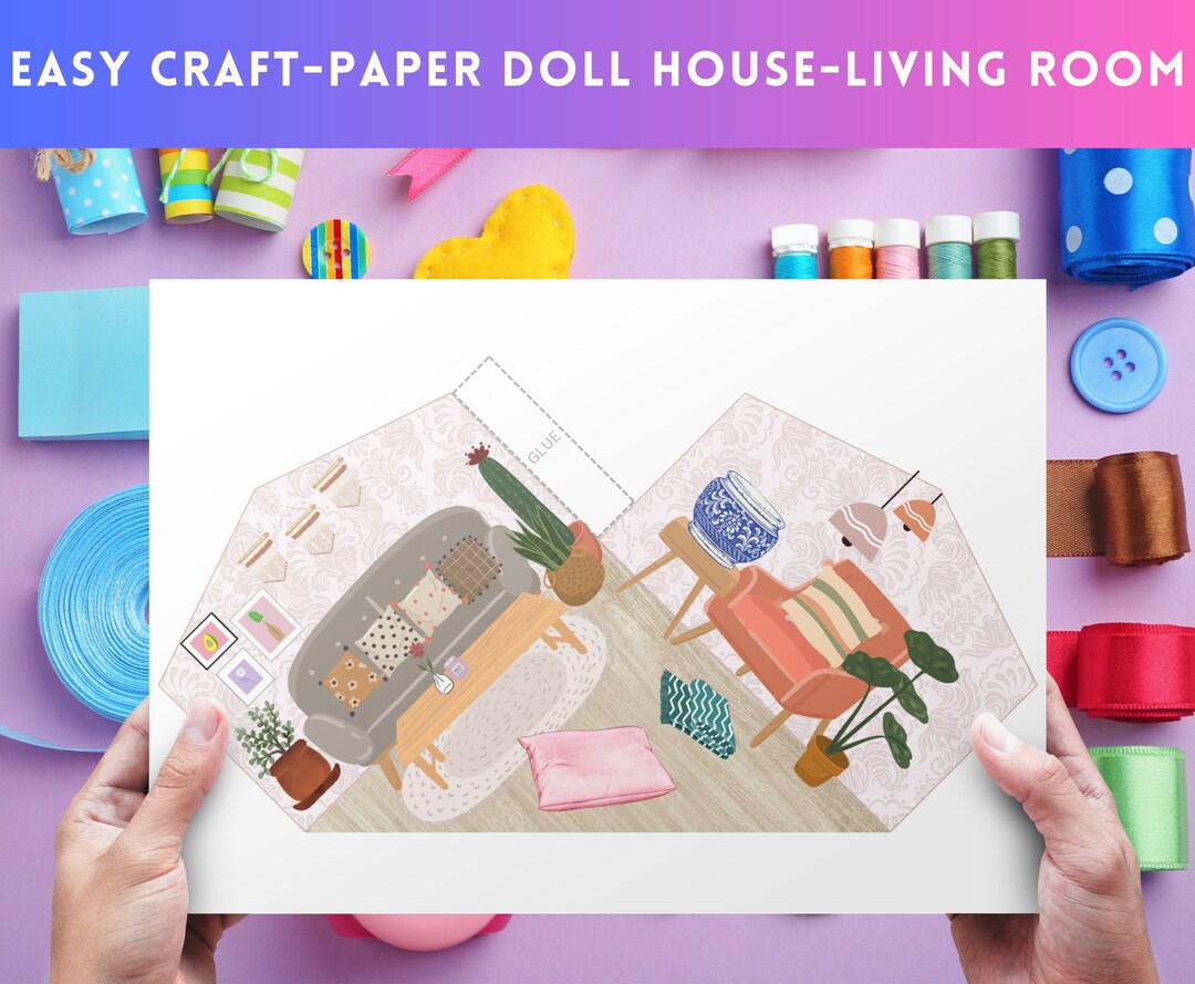 Paper Doll House Living Room, Printable Dollhouse Book, Paper Doll ...
