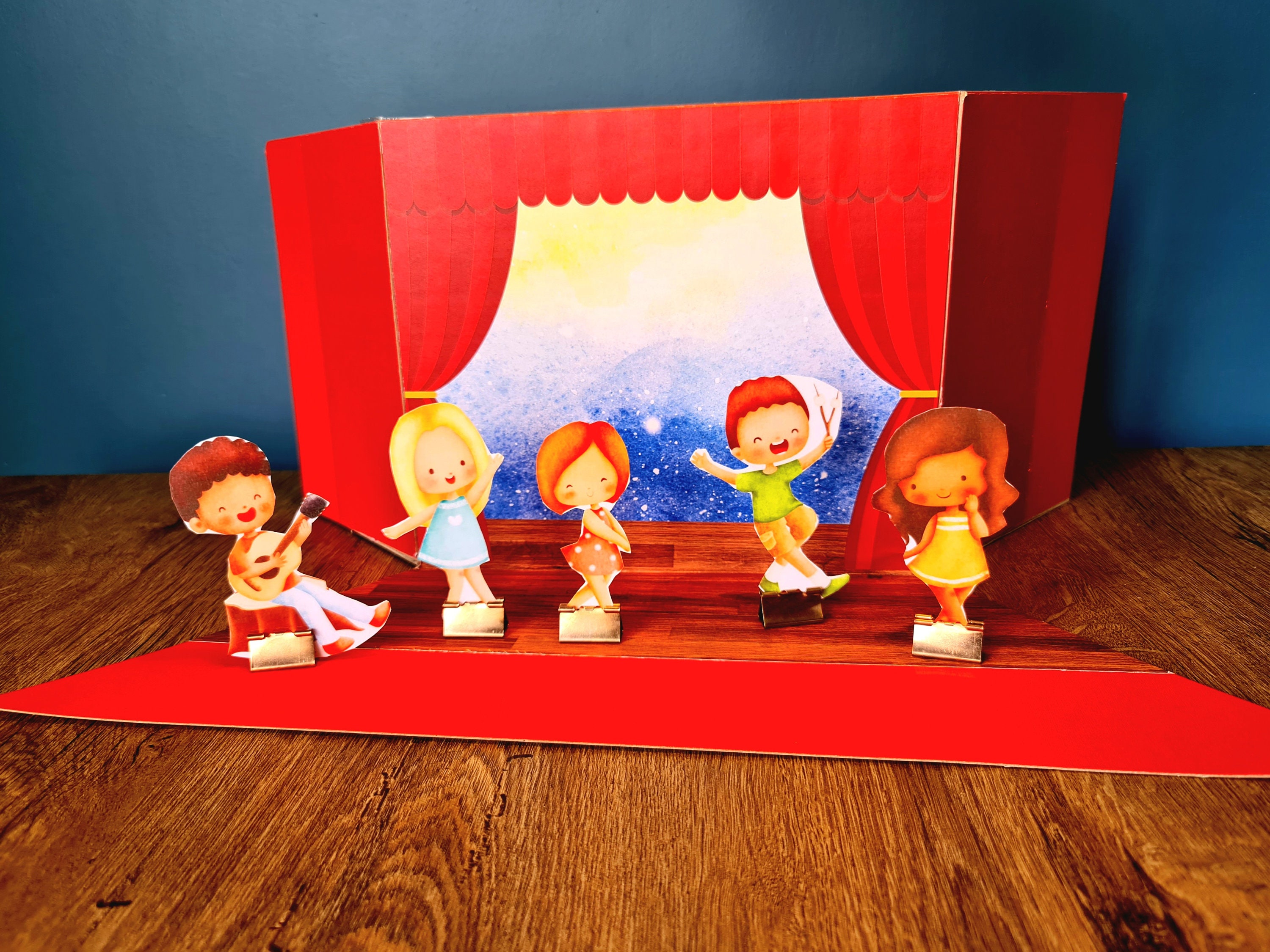 Bundle Paper Puppet Theatre Stage Paper Doll Set, Craft Stick Pretend ...