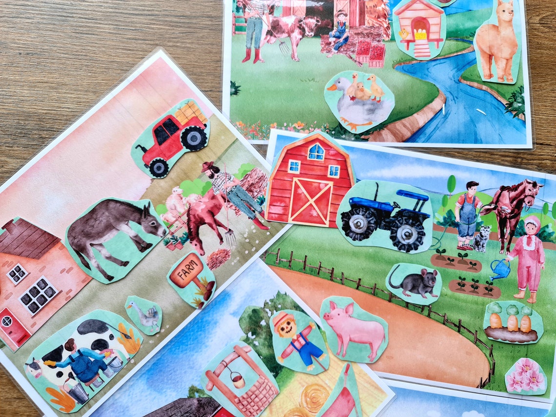 Farm Animals Cut and Glue DIY Book, Preschool Sticker Book, Montessori ...