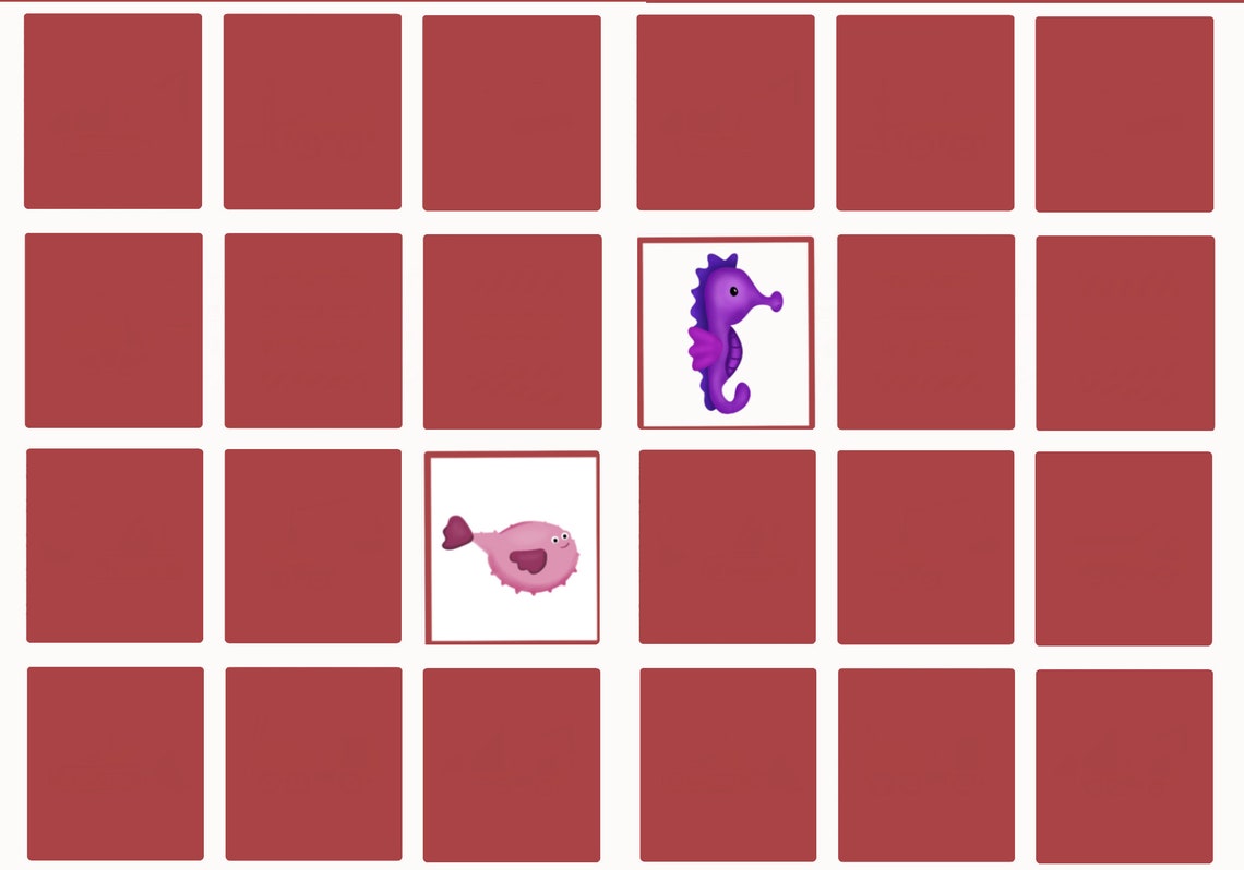 Sea Animals Matching Card Game, Memory Kids Activity, Preschool ...