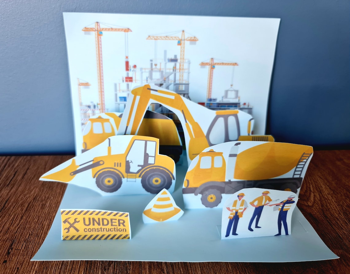 Construction Pop up Quiet Book Page, Cut & Glue DIY Project, Kid Paper ...