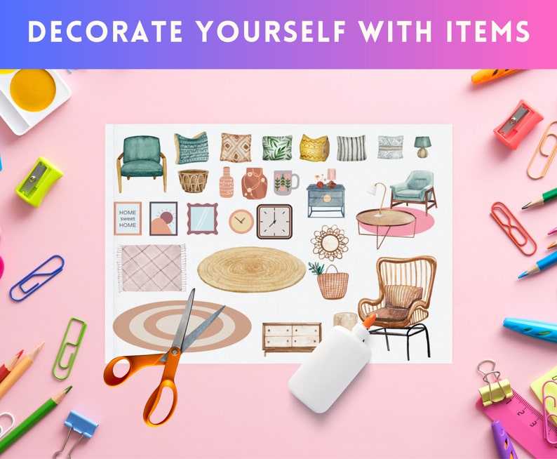 Printable Paper Doll House, Cut and Glue Book, Printable Dollhouse Book ...