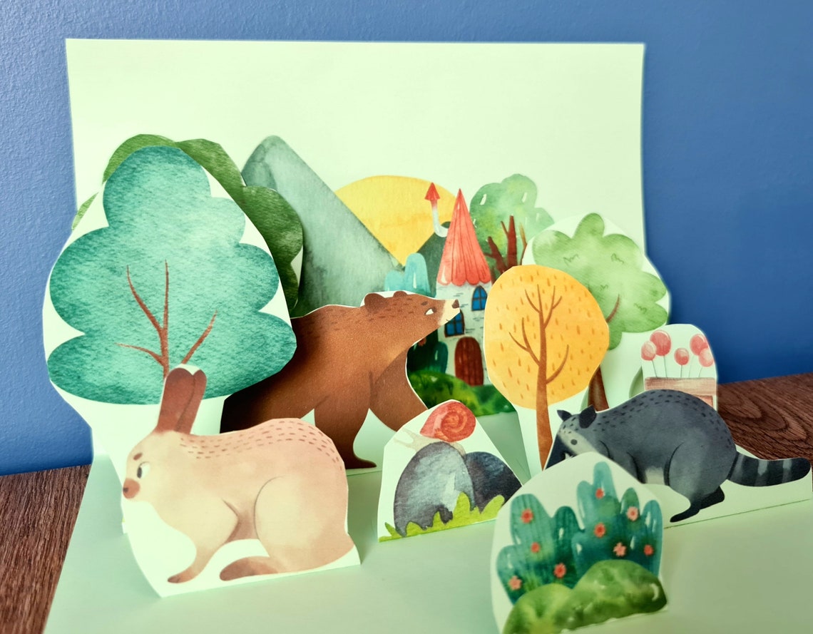 Forest Animals Pop up Quiet Book Page, Cut and Glue DIY Project, Kid ...
