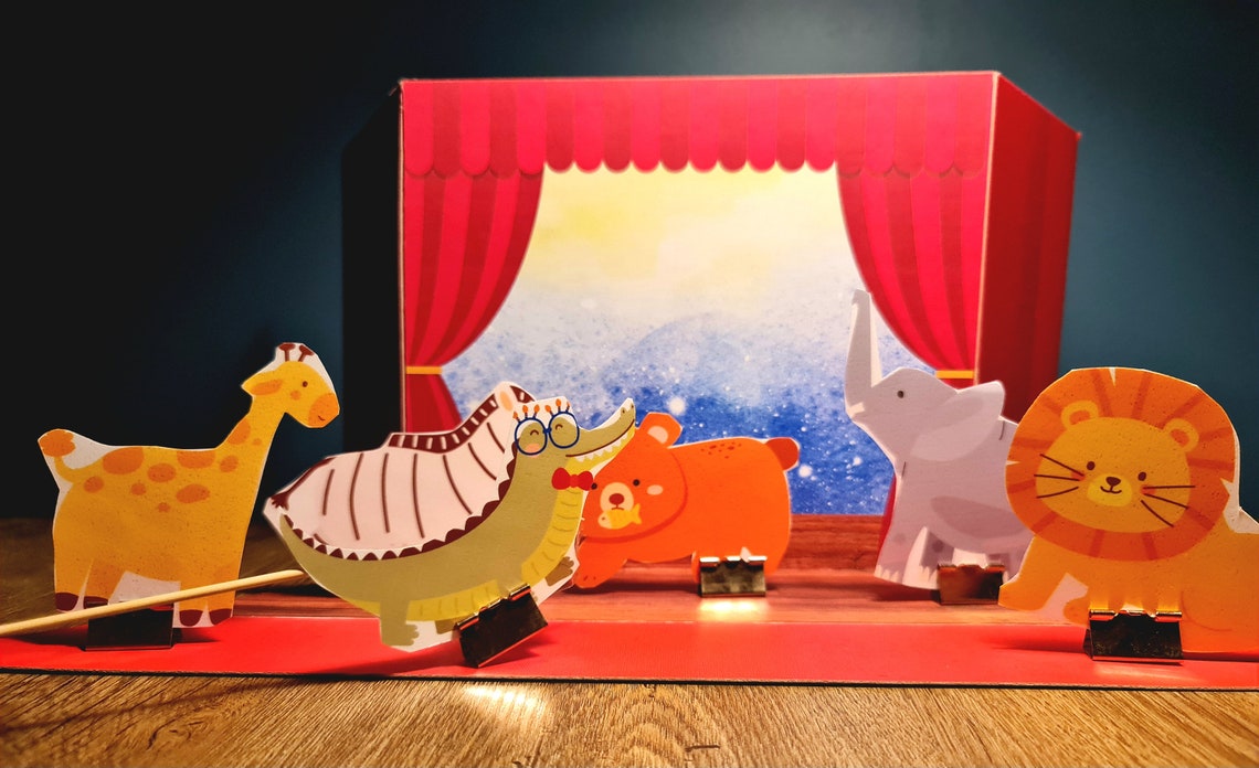Animal Paper Puppet Theatre Stage, Craft Stick Pretend Play, Childcare ...