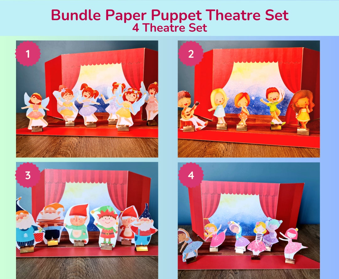 Bundle Paper Puppet Theatre Stage Paper Doll Set, Craft Stick Pretend ...