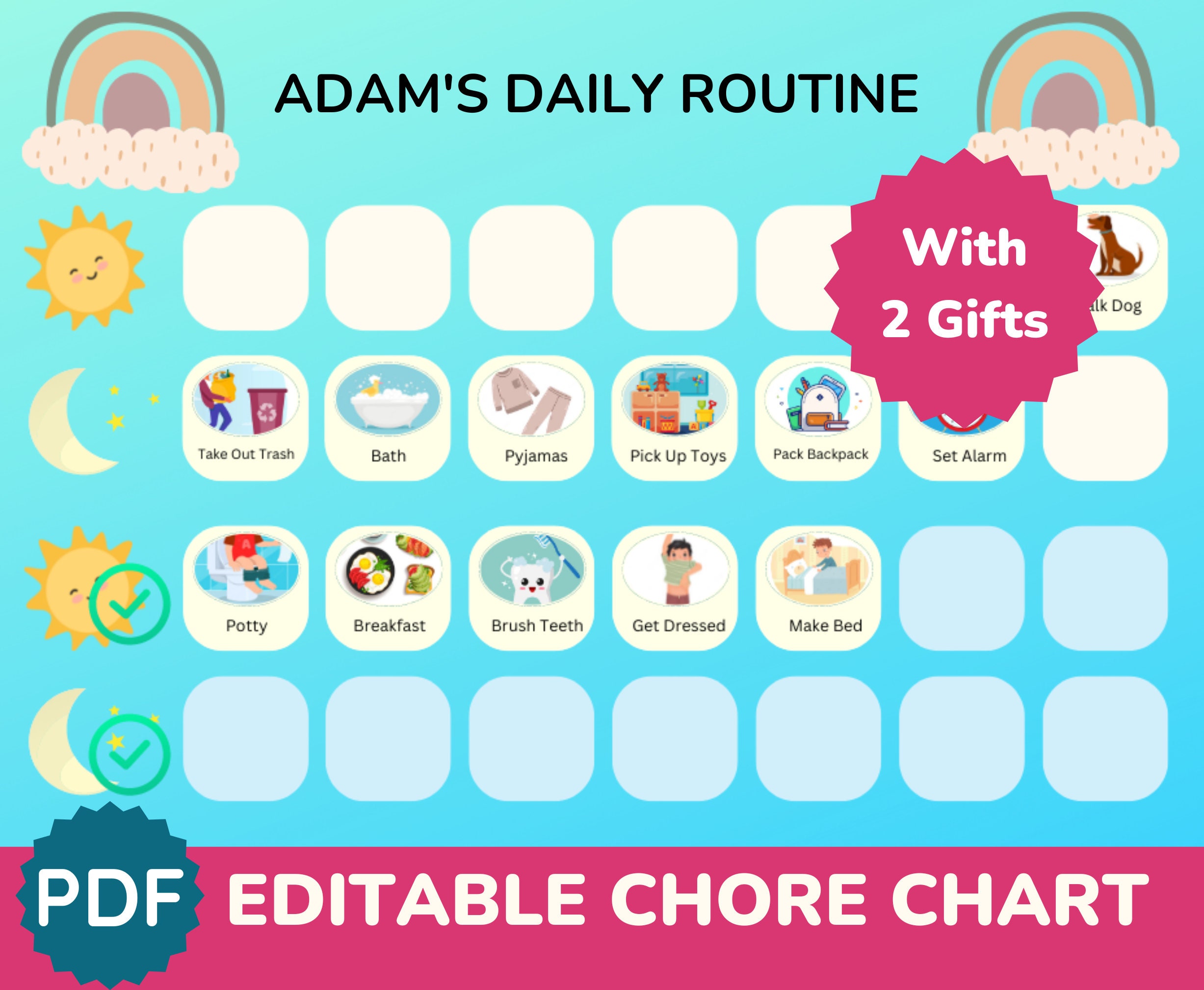 Behavior Chart for Kids, Routine Card, Morning Checklist, Daily Planner ...