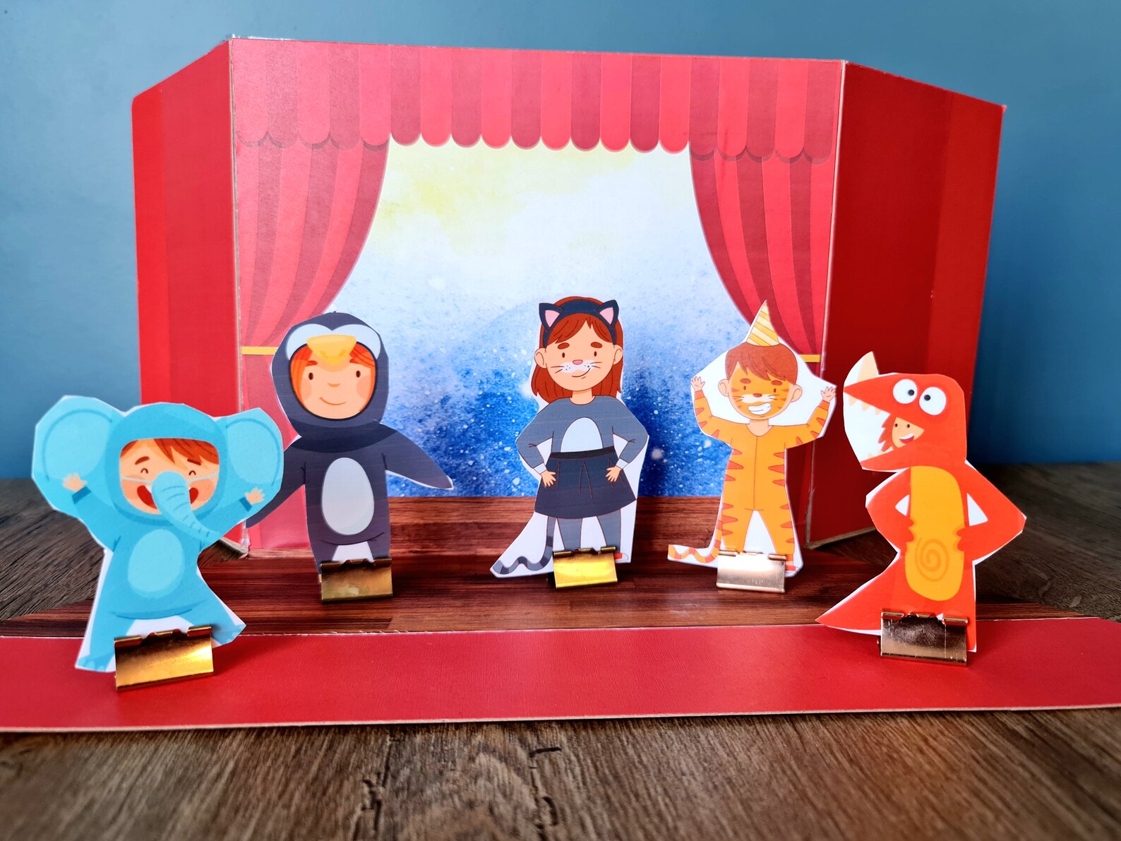 Bundle Circus Paper Dolls Puppet Theatre Stage, Craft Stick Pretend ...