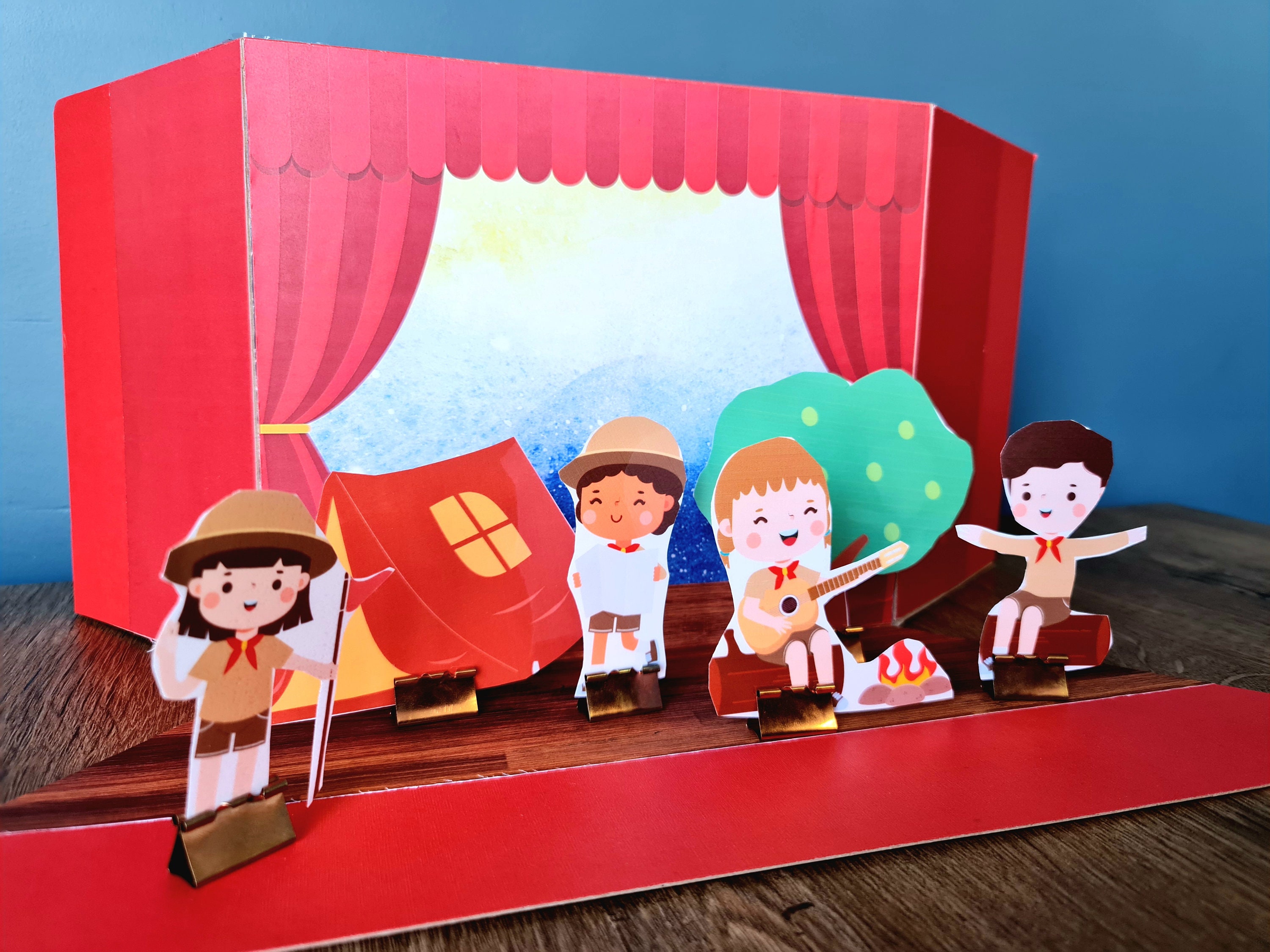 Scout Camp Paper Puppet Theatre Stage Waldorf Toy, Craft Stick Pretend ...