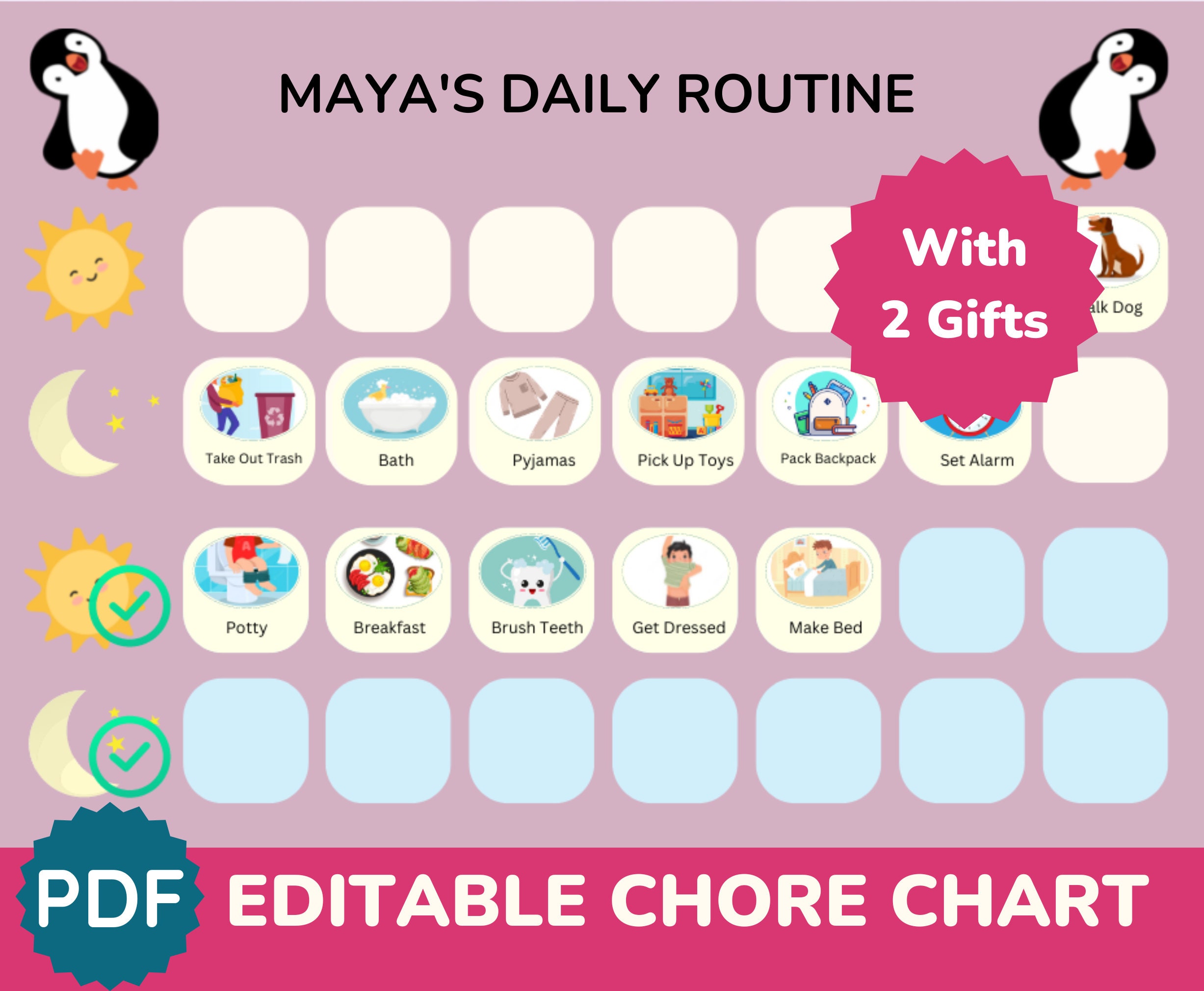 Chore Chart for Kids, Behavior Chart, Allowence Chore Chart, Morning ...