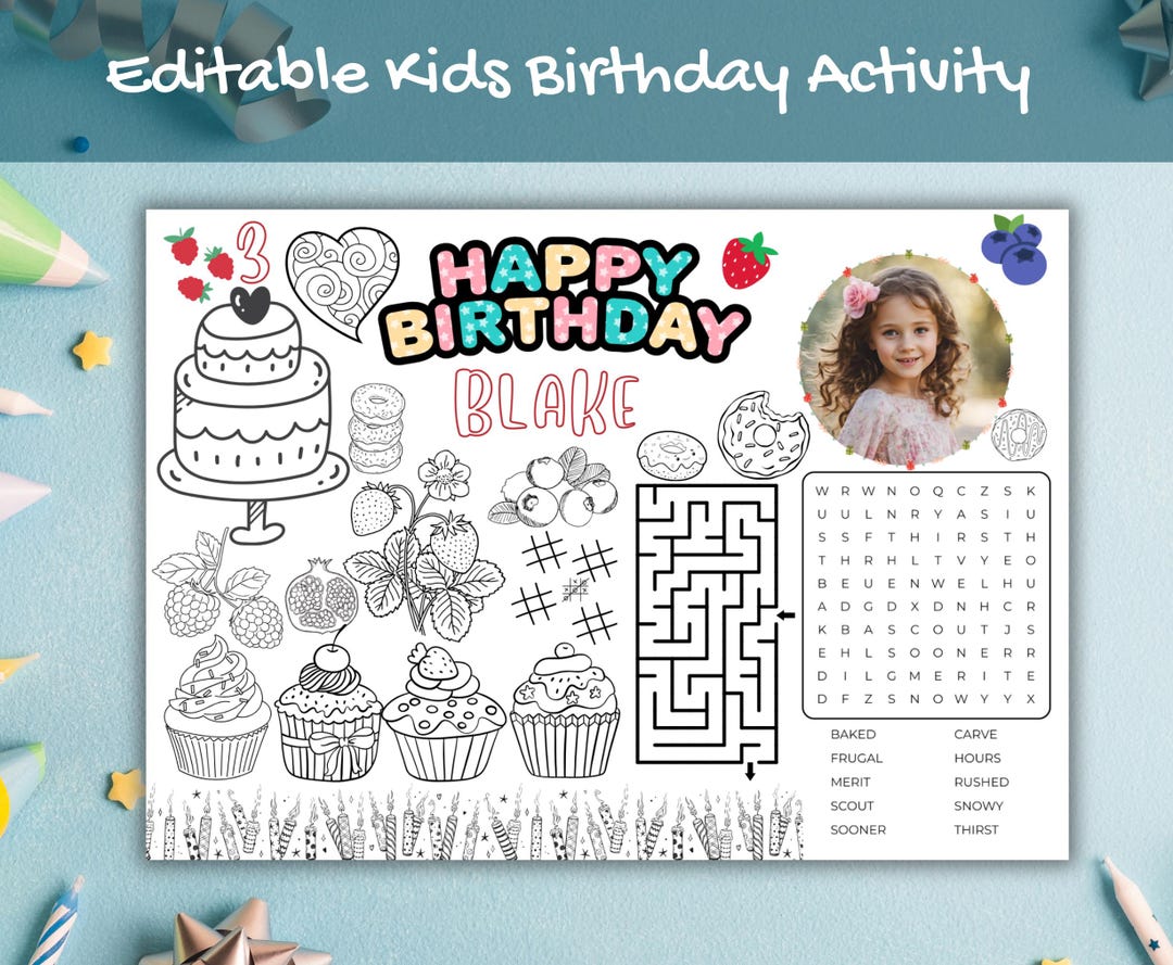 Strawberry Birthday Coloring Pages, Kids Name Custom Activity Sheet ...