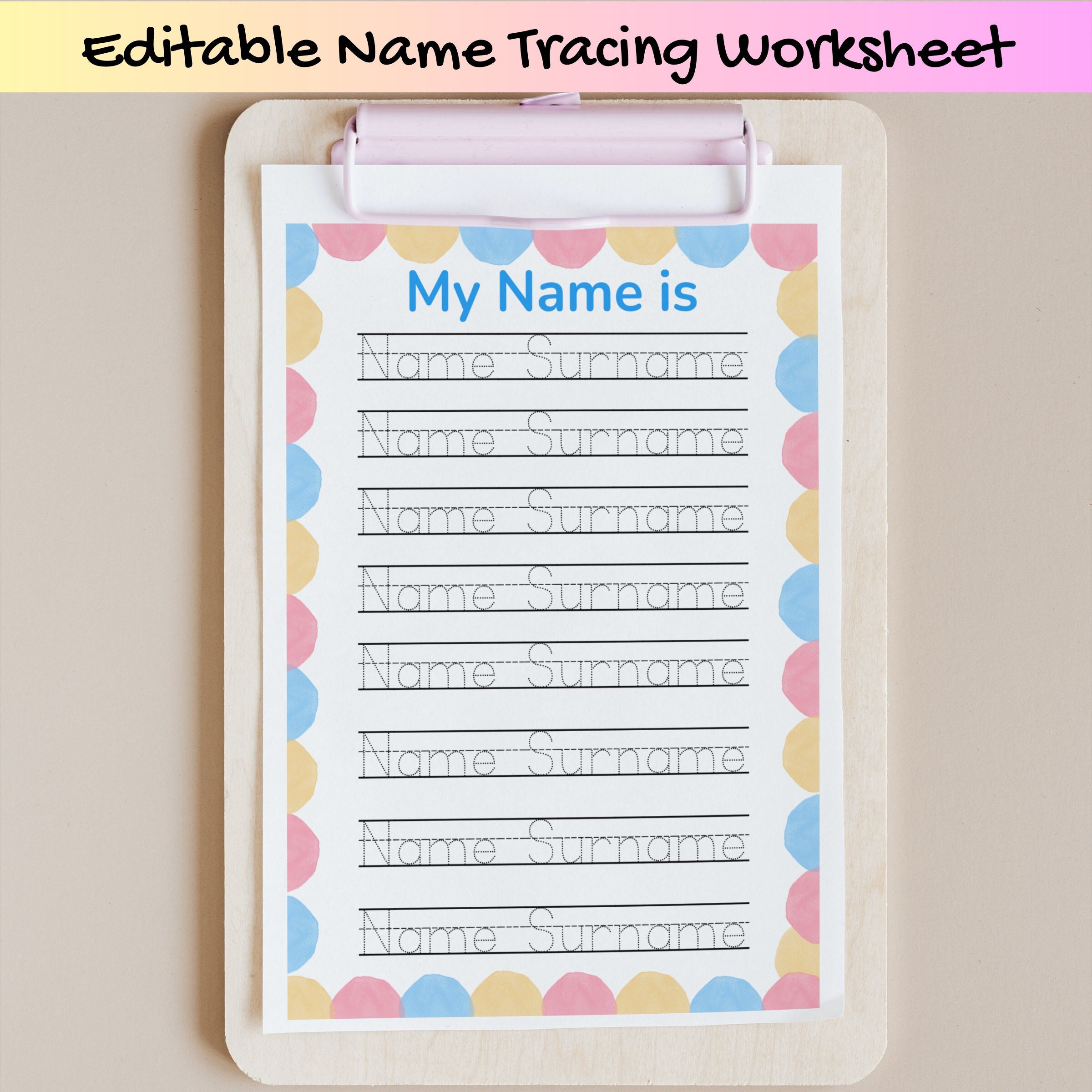 Editable Custom Name Tracing Worksheet, Personalized Handwriting ...