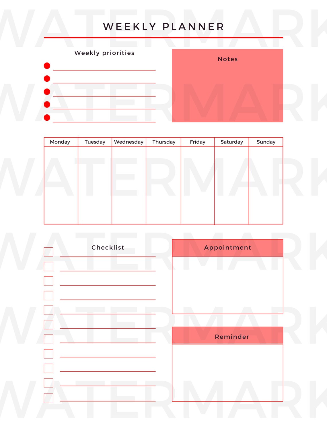 Weekly Planner Printable Weekly Planner Printable Planner - Etsy