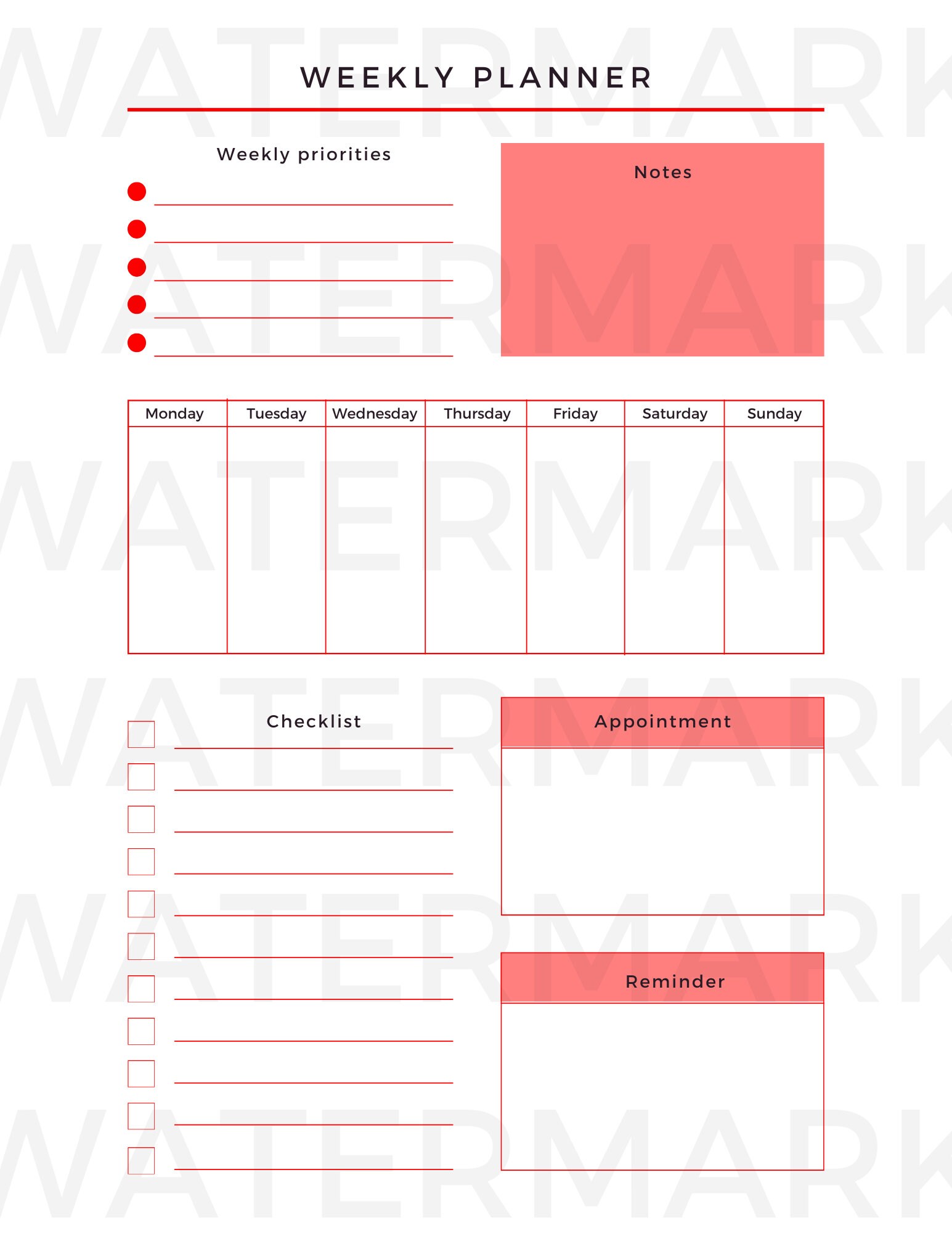 Weekly Planner Printable Weekly Planner Printable Planner - Etsy