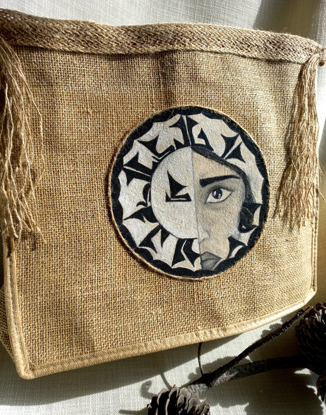 Portrait Drawing Jute Bag Textile Handmade Beach Bag Handmade - Etsy